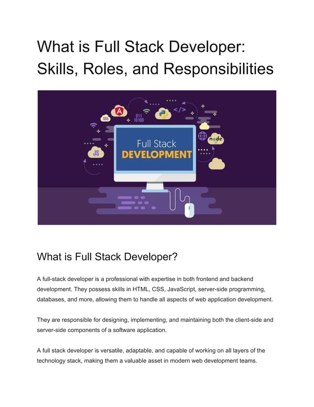 What is Full Stack Developer: Skills, Roles, and Responsibilities | PDF