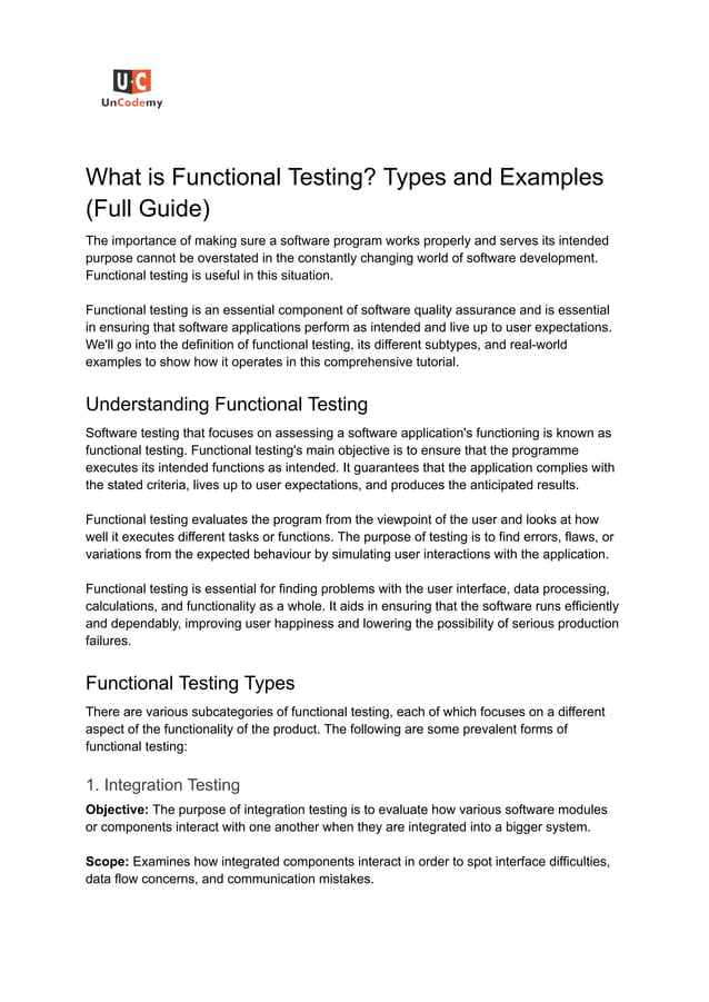 What is Functional Testing? Types and Examples | PDF
