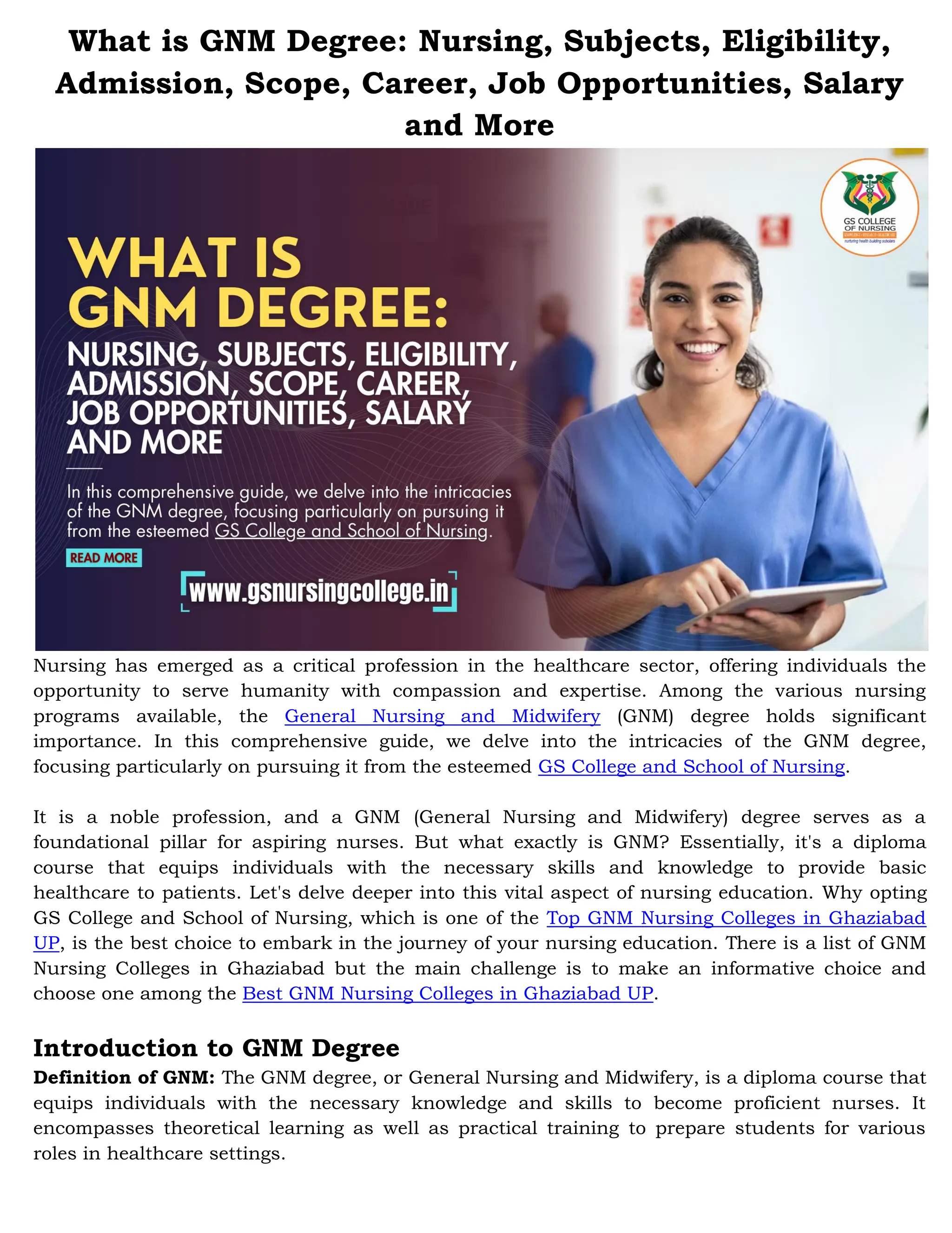 What is GNM Degree Nursing, Subjects And More..pdf