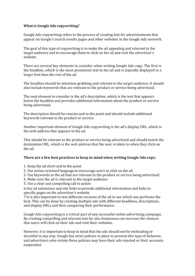 What is Google Ads copywriting? | PDF