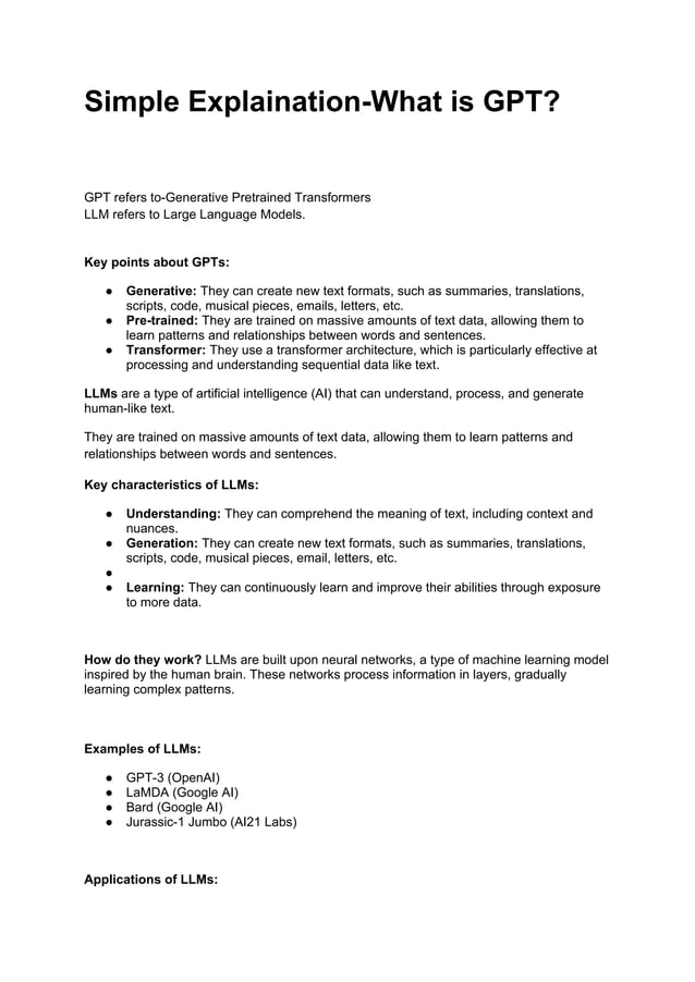 What is GPT?GPT EXPLAINED IN SIMPLE WORDS | PDF