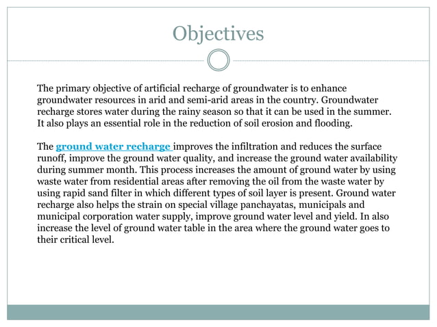 What Is Ground Water Recharging? Objectives & Methodspptx | PPTX
