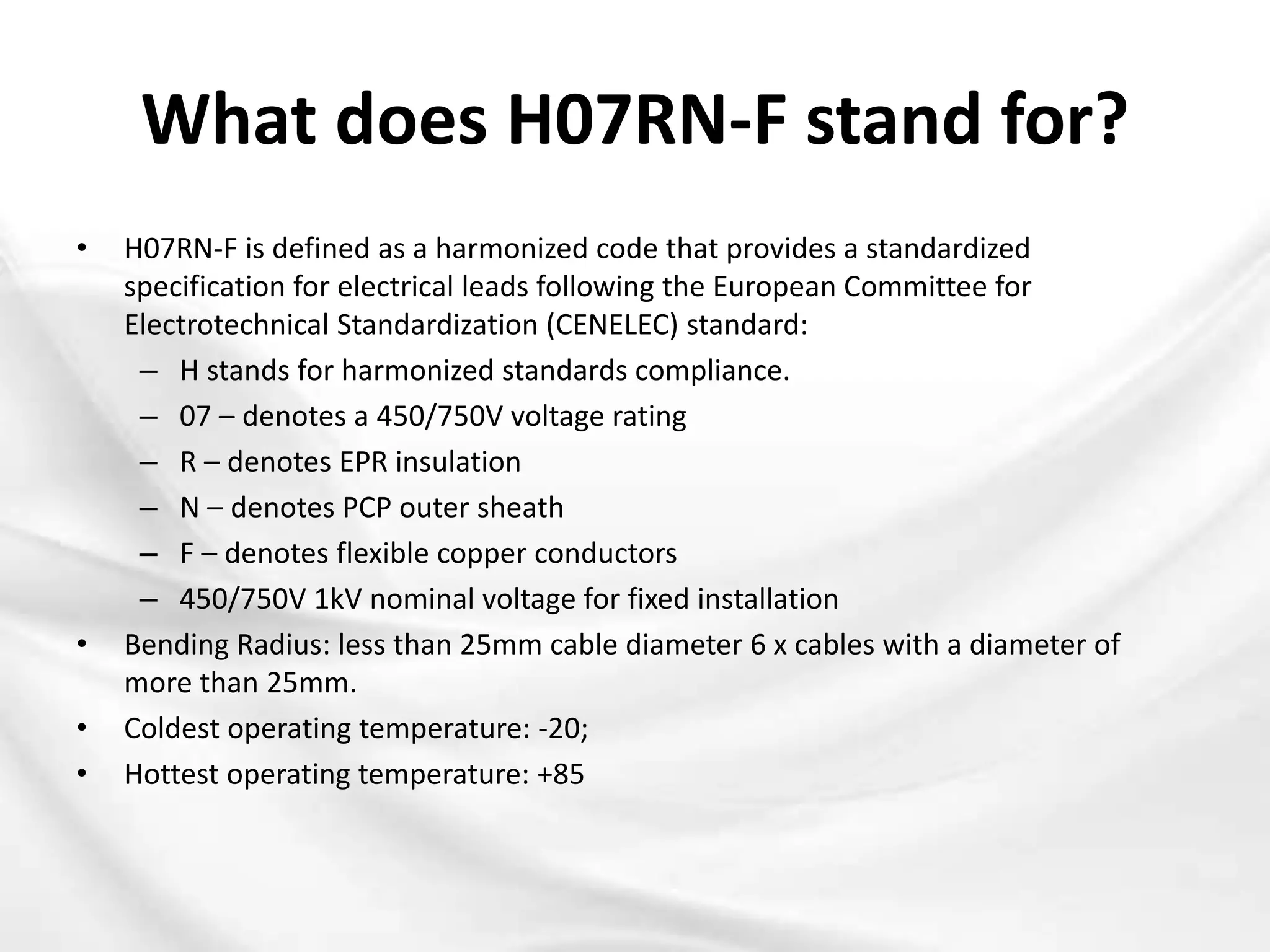H07RN-F cables to a few different products | PPTX