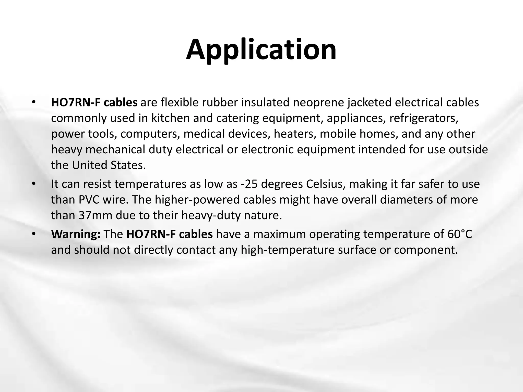 H07RN-F cables to a few different products | PPTX