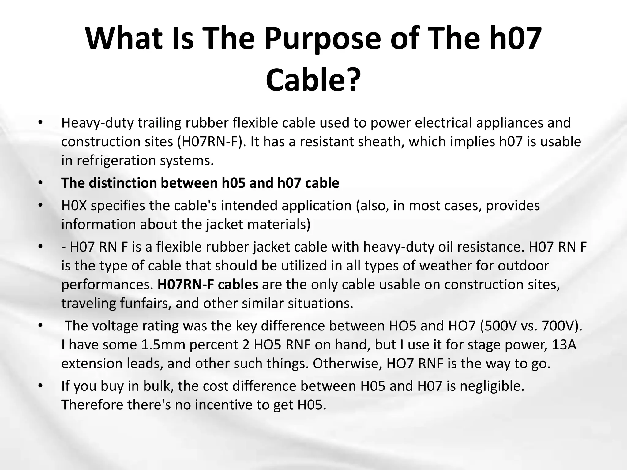 H07RN-F cables to a few different products | PPTX