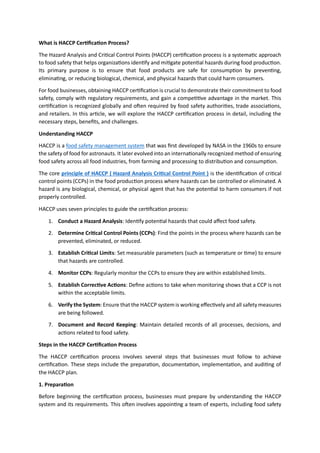 What is HACCP Certification Process. Explain | PDF
