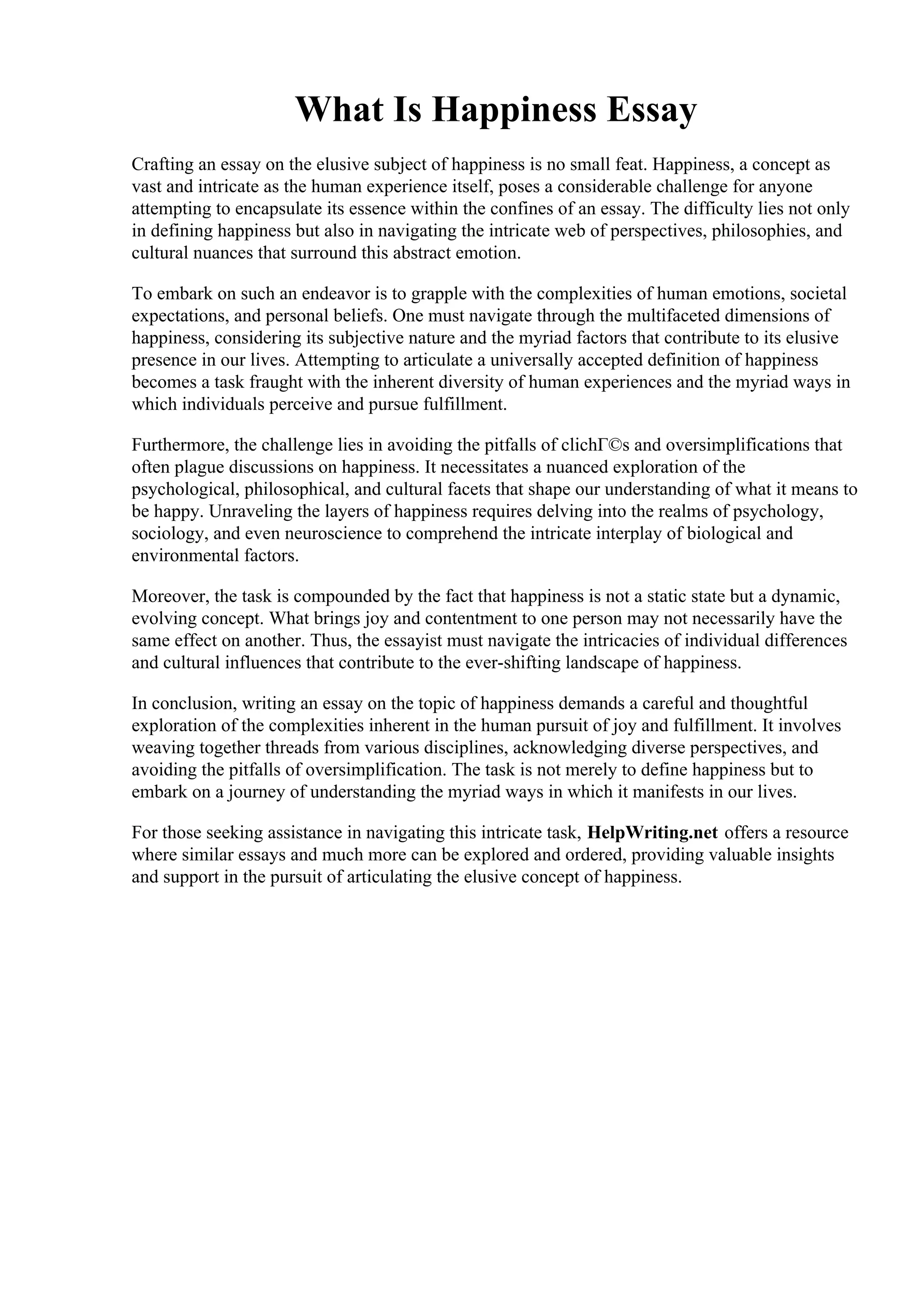 What Is Happiness Essay | PDF