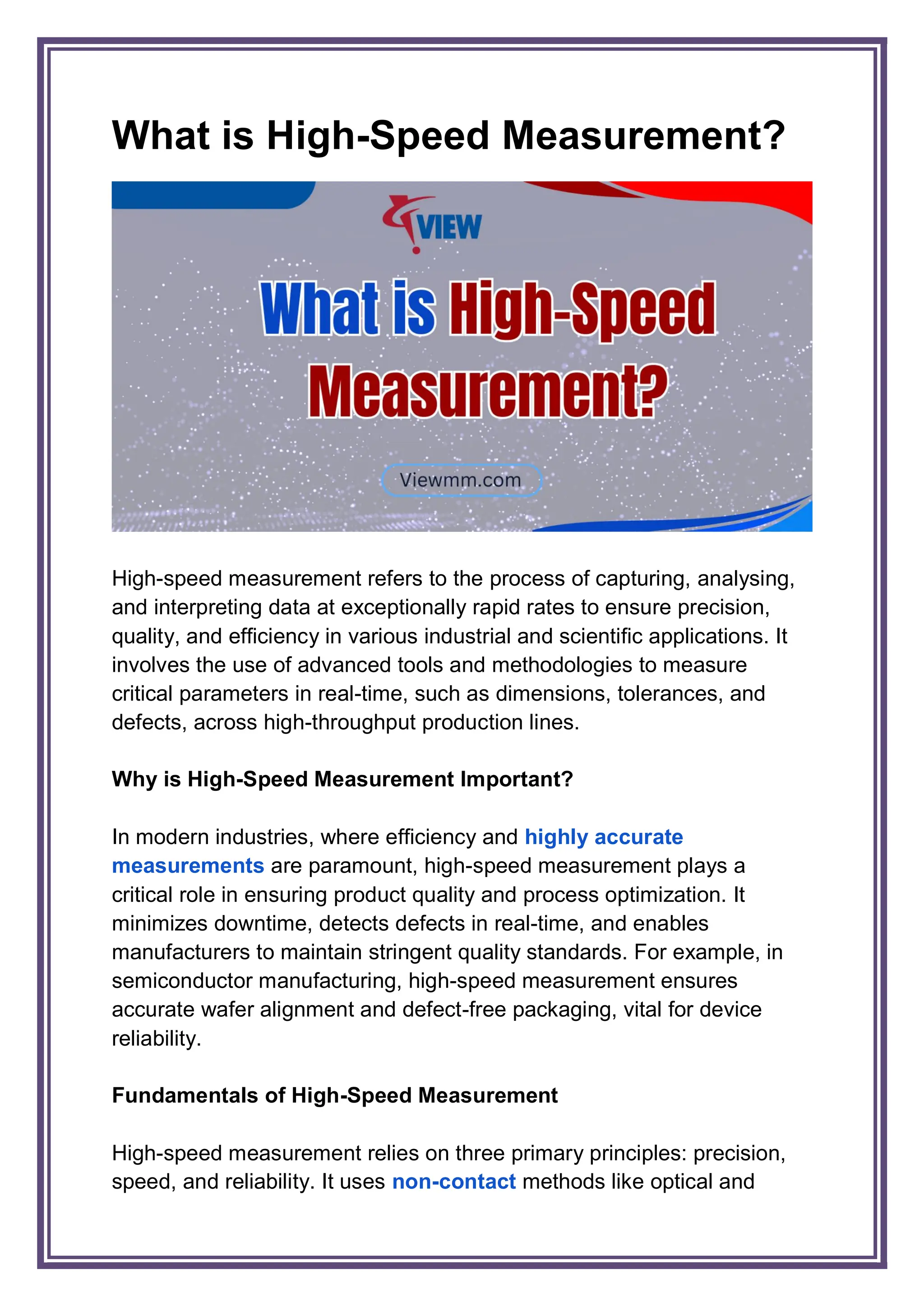 What is High-Speed Measurement ? VIEW Micro-Metrology | PDF