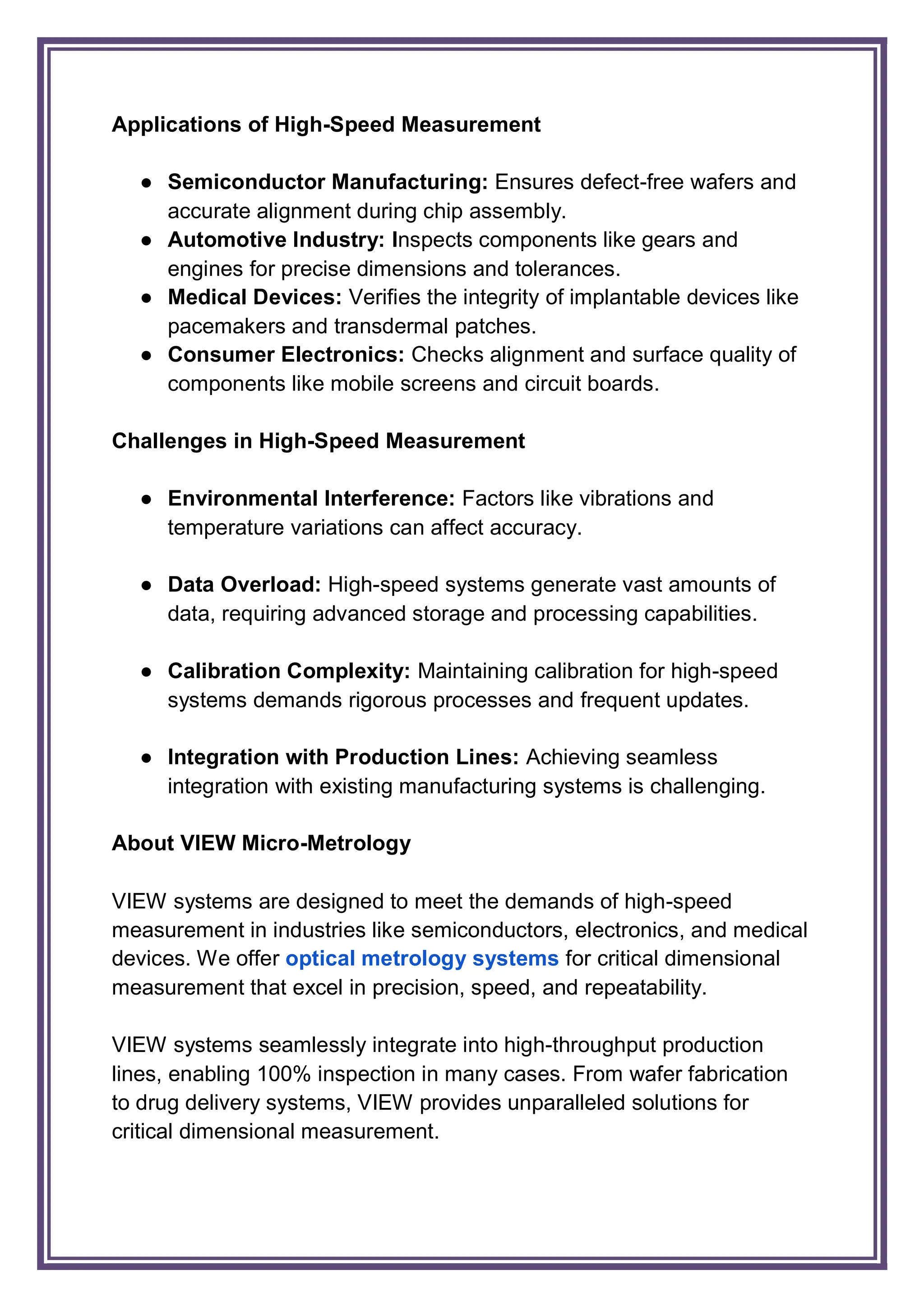 What is High-Speed Measurement ? VIEW Micro-Metrology | PDF