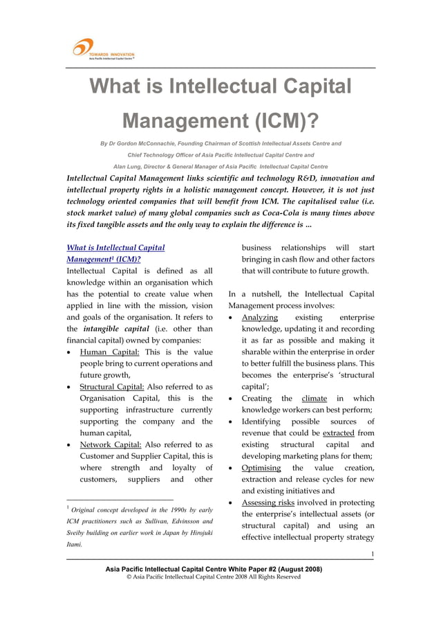 What is Intellectual Capital Management (APICC Whitepaper #2) | PDF | Business Administration ...
