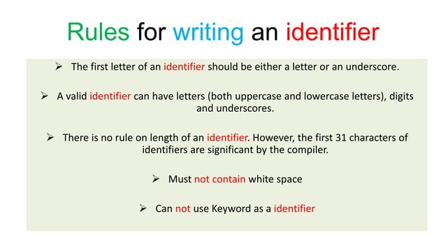What is identifier c programming | PPTX