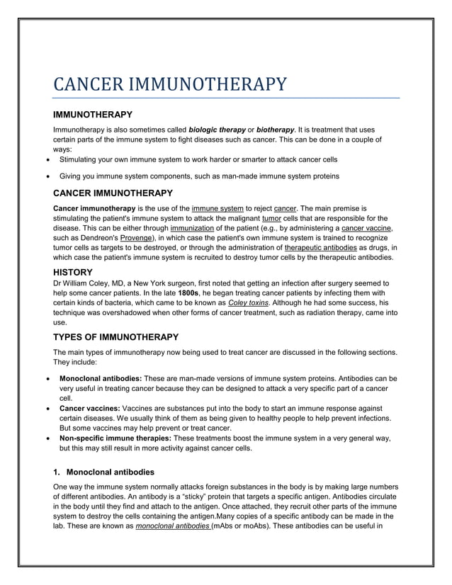 Cancer Immunotherapy Docx