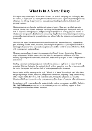 What Is In A Name Essay | PDF