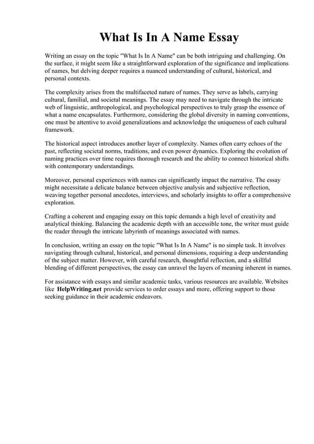 What Is In A Name Essay | PDF