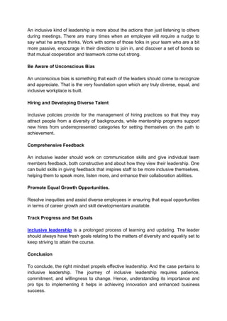 What is Inclusive Leadership and Why its Important in Business | PDF