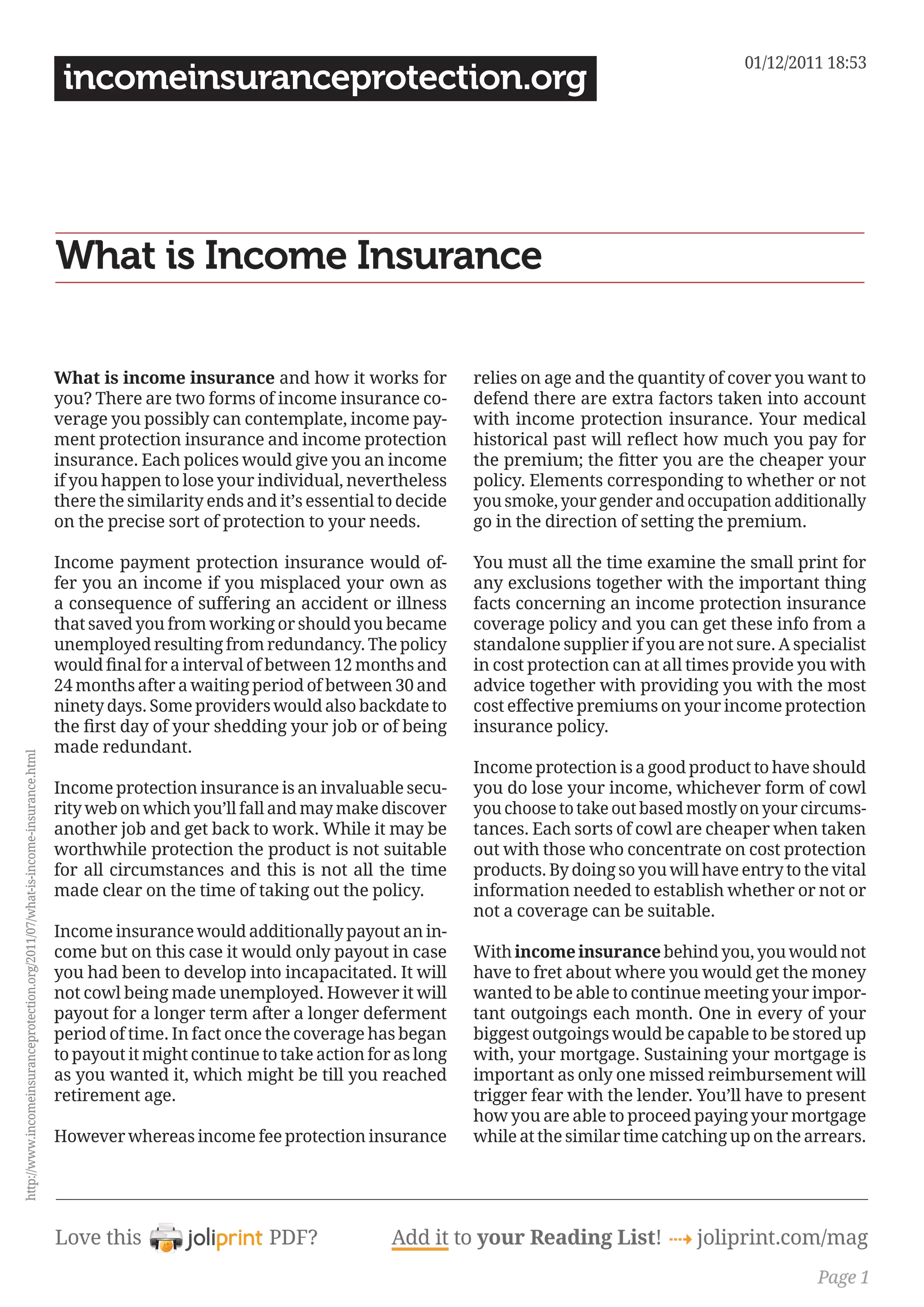 What is income insurance | PDF