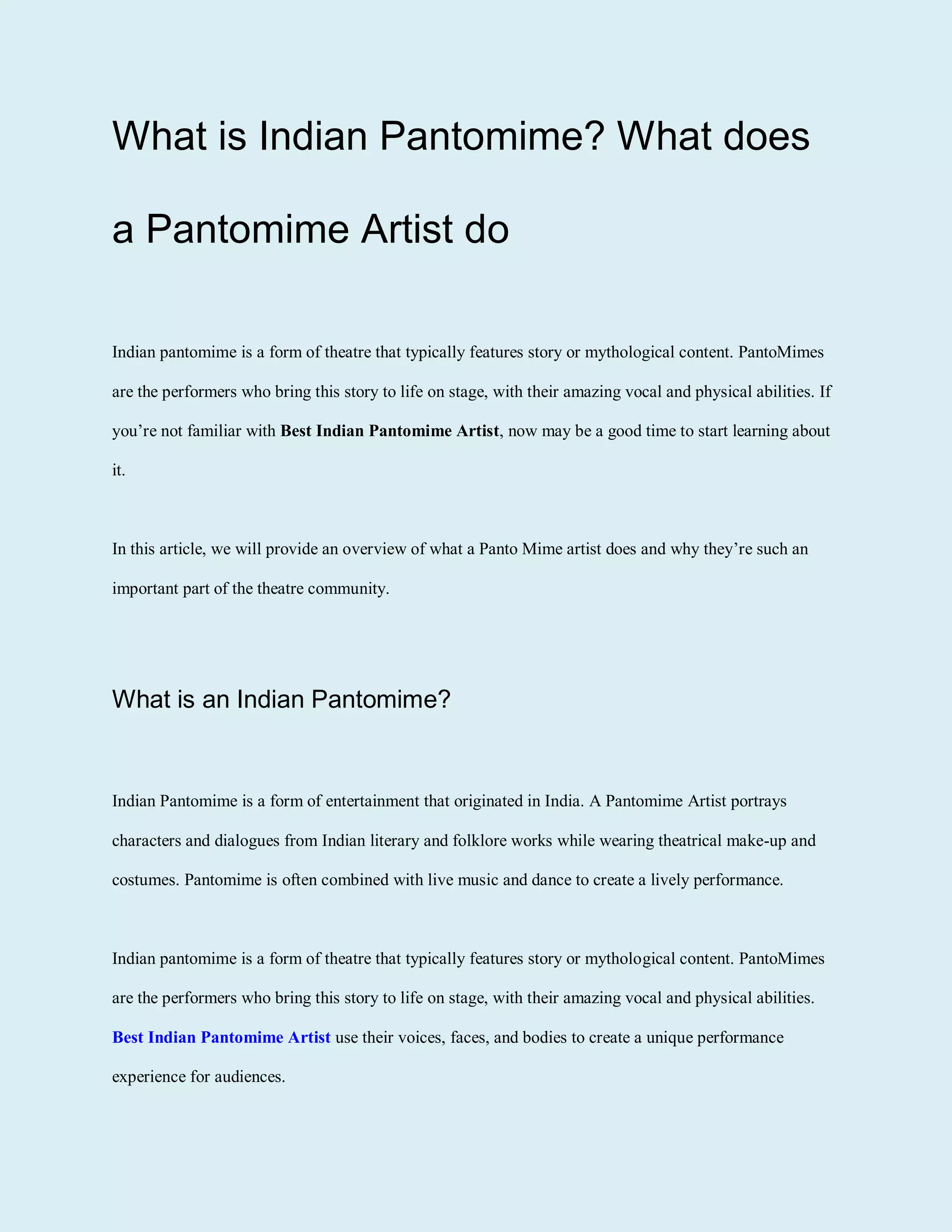 What is Indian Pantomime_ What does a Pantomime Artist do.pdf | Theater ...
