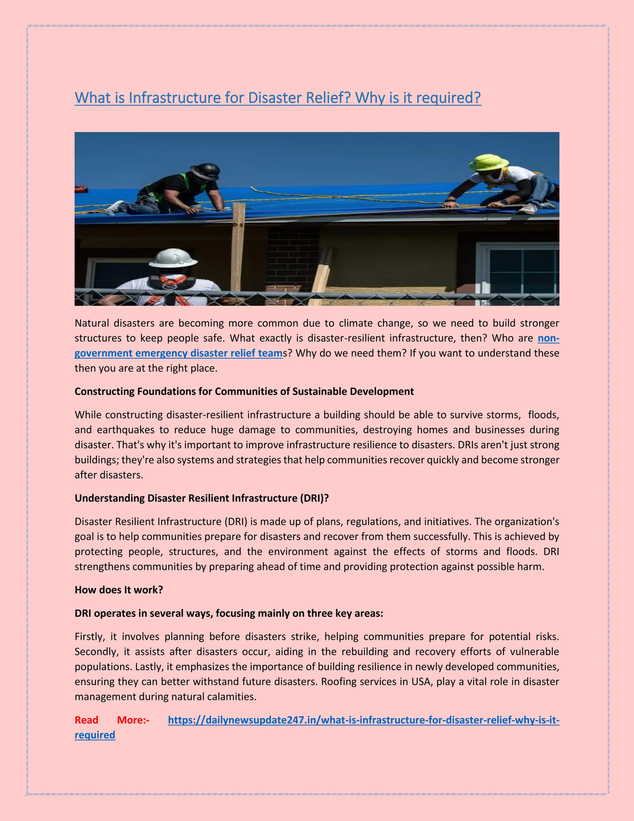 What is Infrastructure for Disaster Relief? Why is it required? | PDF
