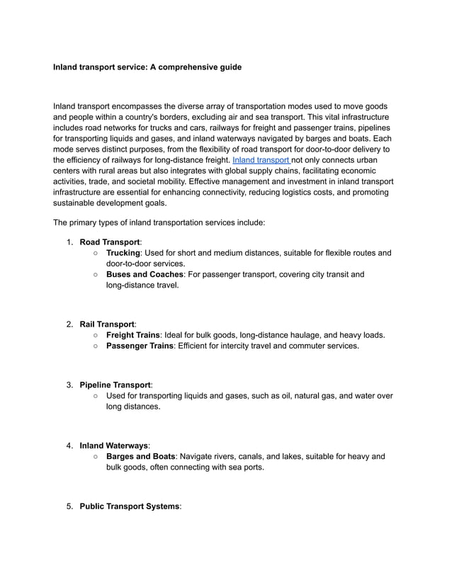 What is inland transport: A comprehensive guide | PDF | Rail Travel ...