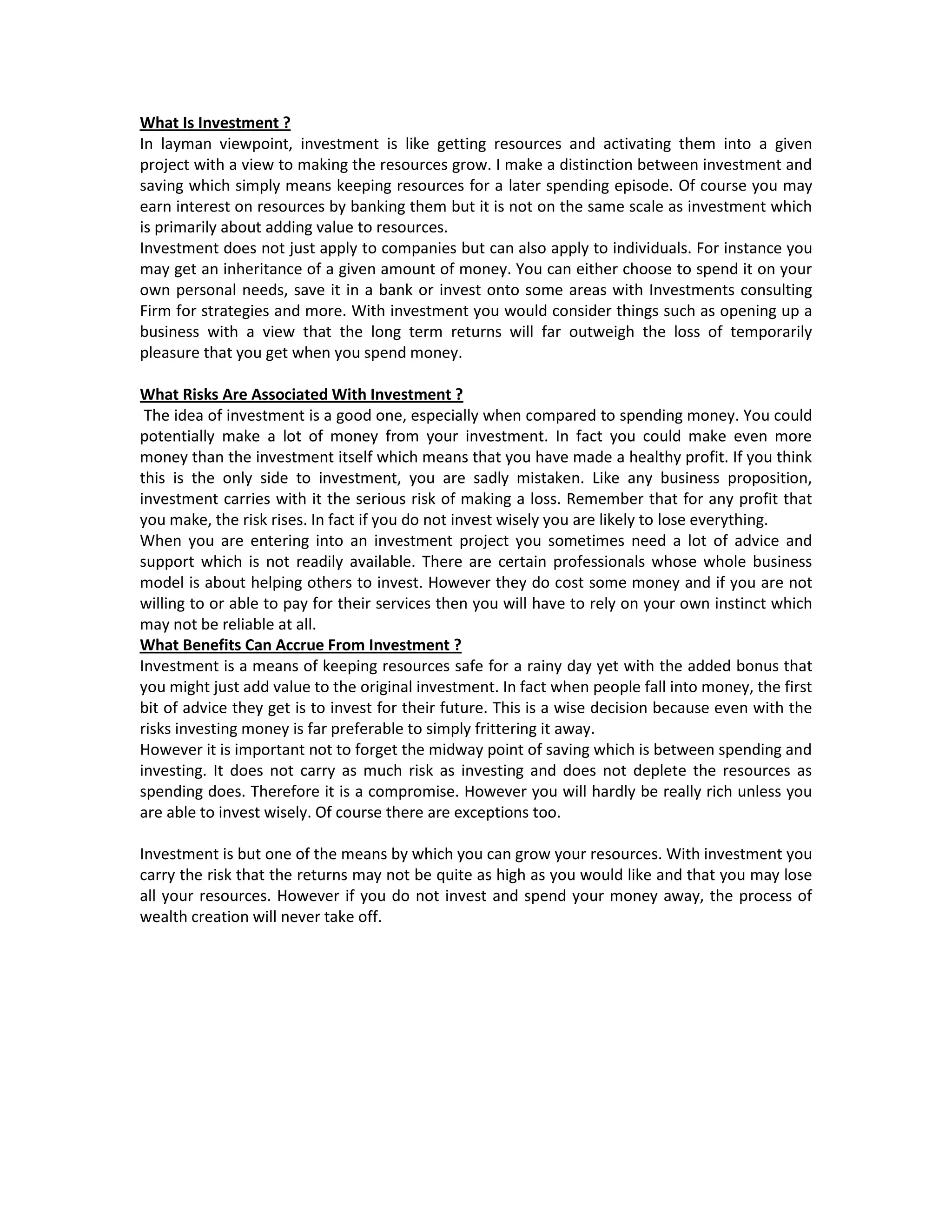 What is investment | PDF