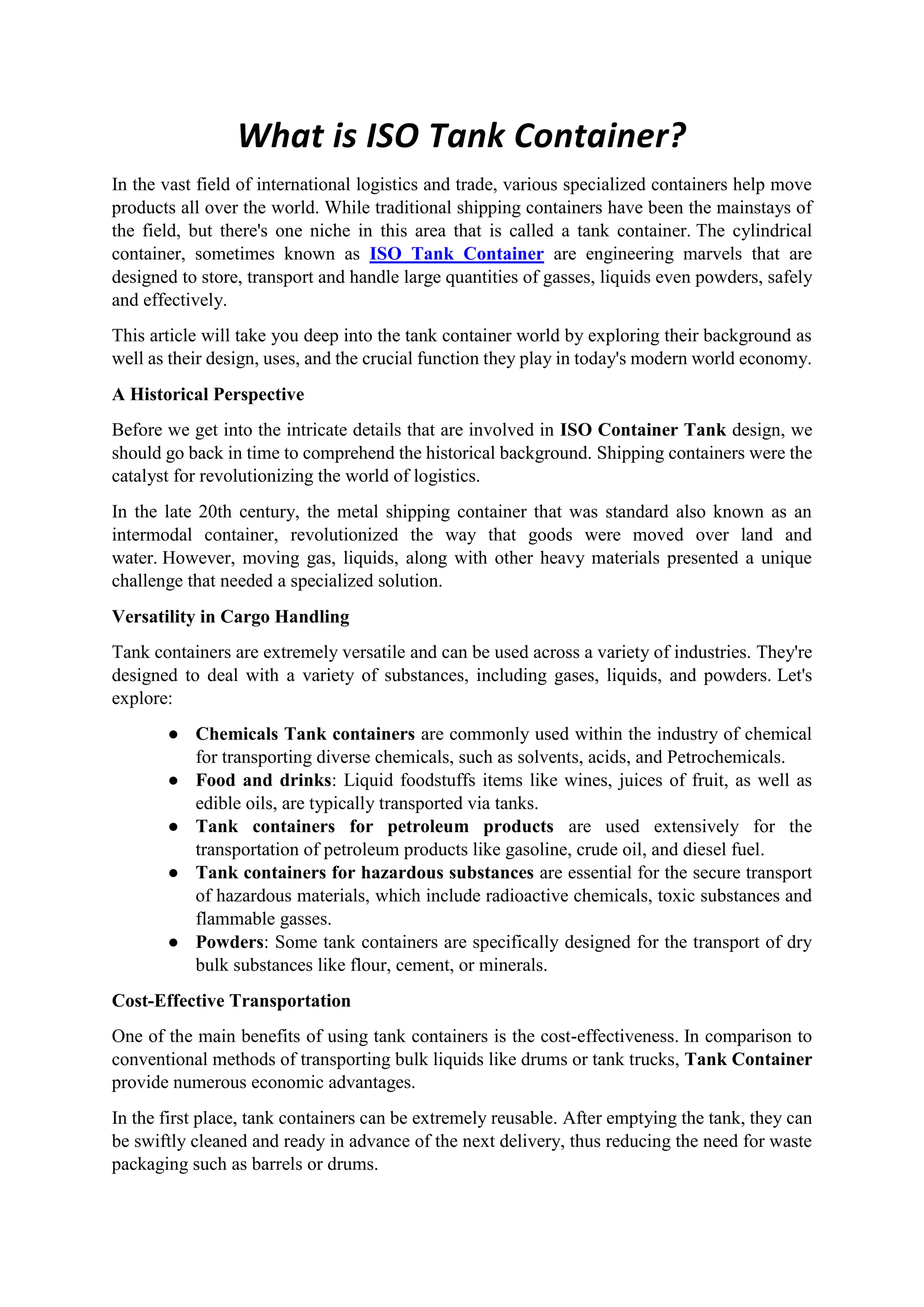 What is ISO Tank container.pdf | Logistics and Transportation Industry ...