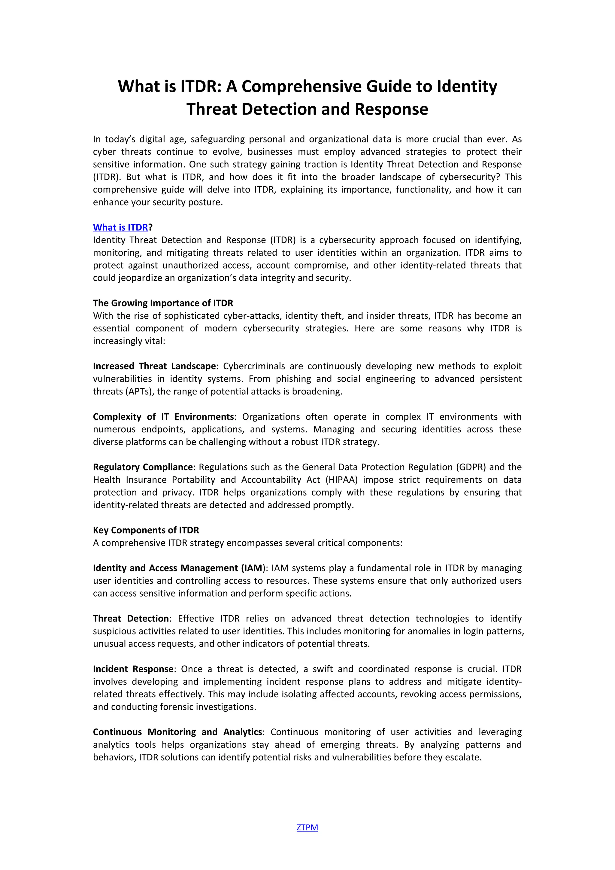 What is ITDR - identity threat detection and response | PDF