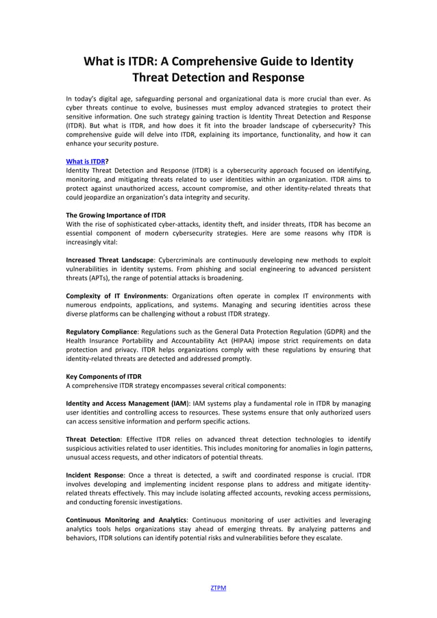 What is ITDR - identity threat detection and response | PDF