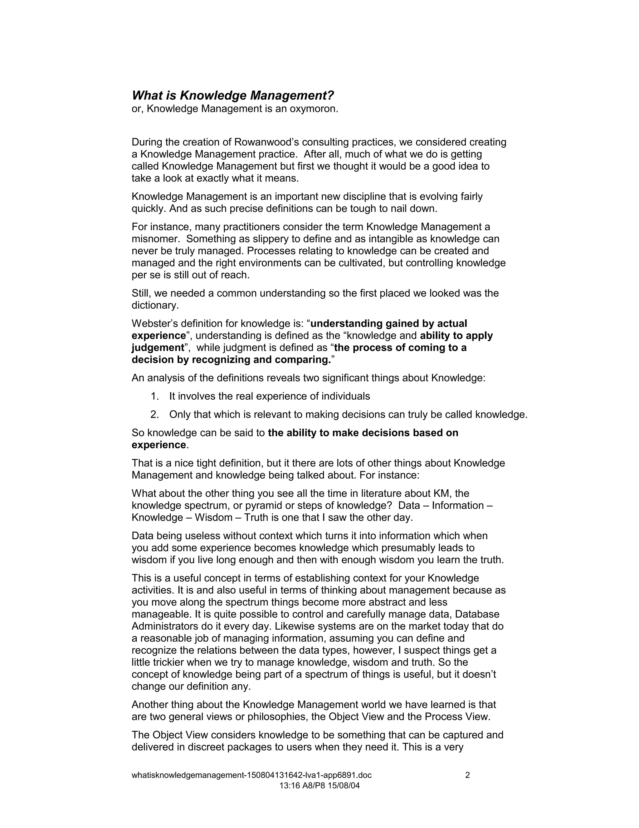 What is knowledge management? | DOC
