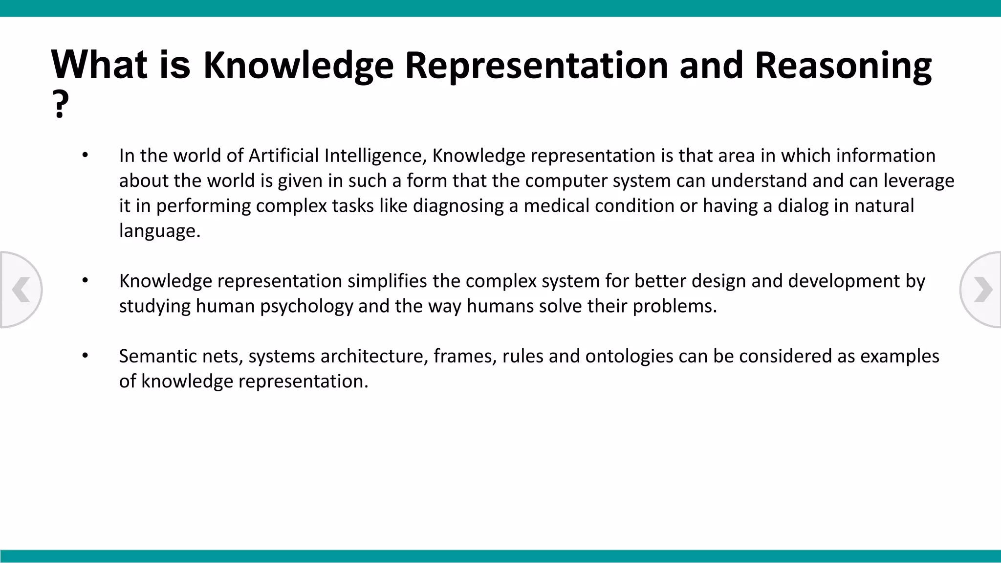 What is knowledge representation and reasoning ? | PPTX