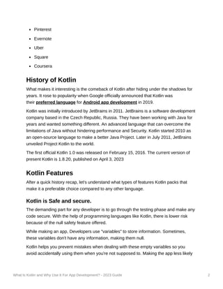 What Is Kotlin and Why Use It For App Development? - 2023 Guide | PDF