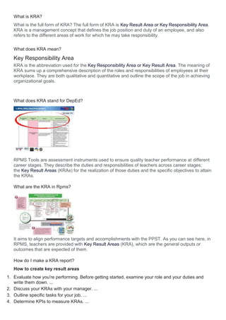 What is KRA in DepEd RPMS | PDF