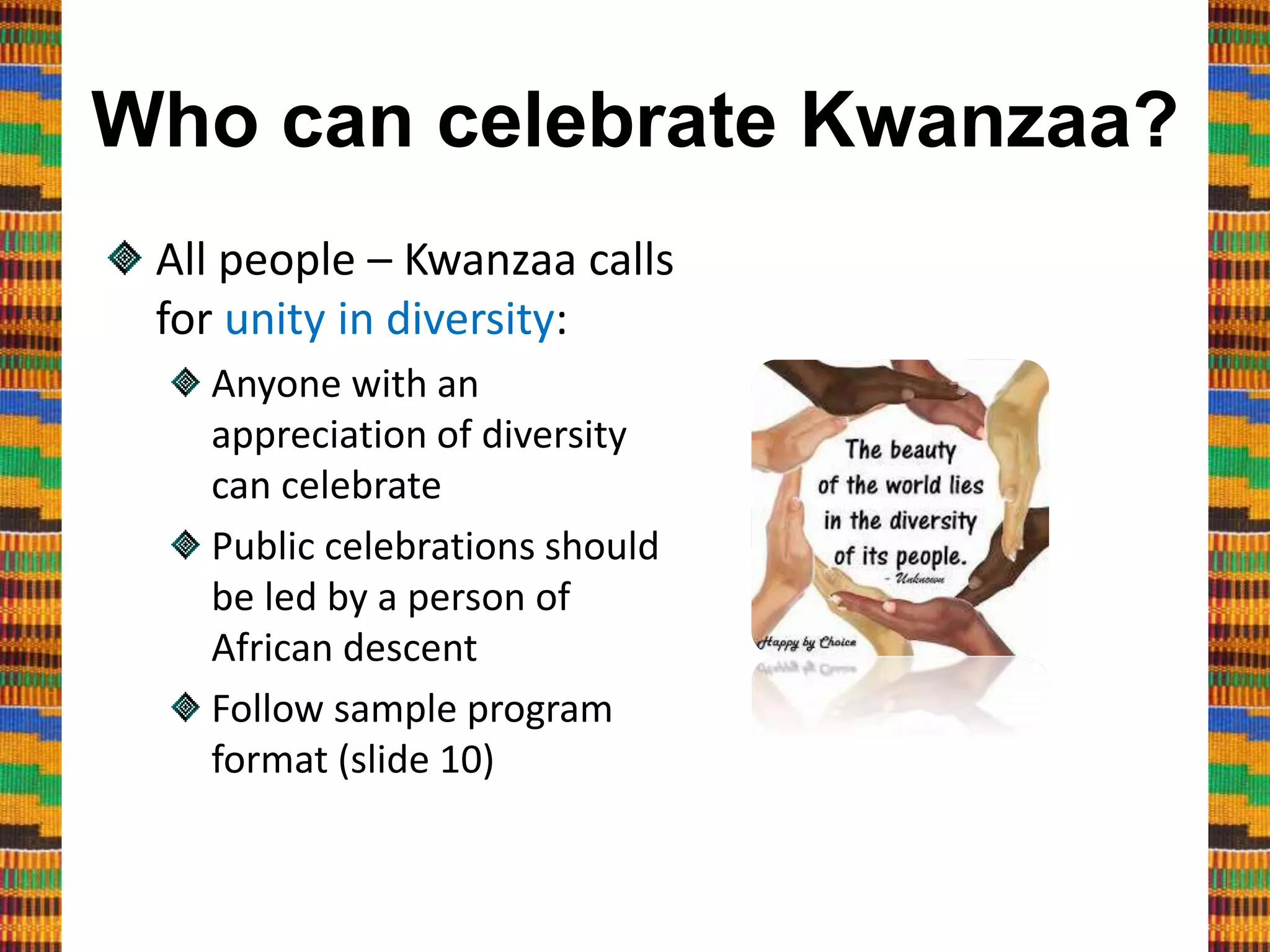 Kwanzaa - A Celebration of Principles | PPTX | National & Civic ...
