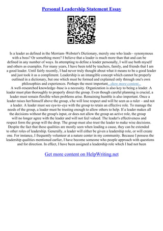 What Is Leadership Essay | PDF