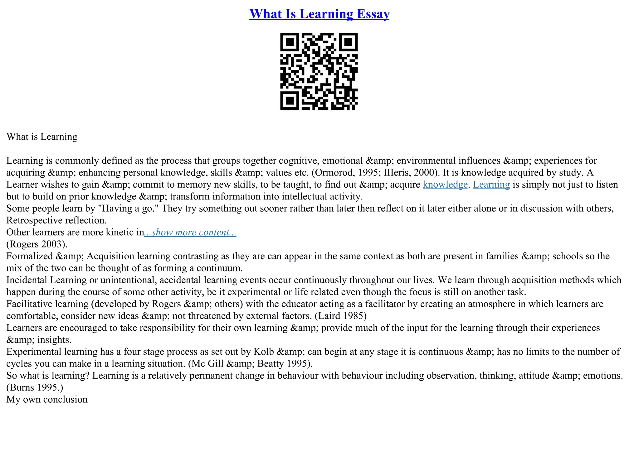 What Is Learning Essay | PDF | Workshops and Classes | Hobbies & Interests