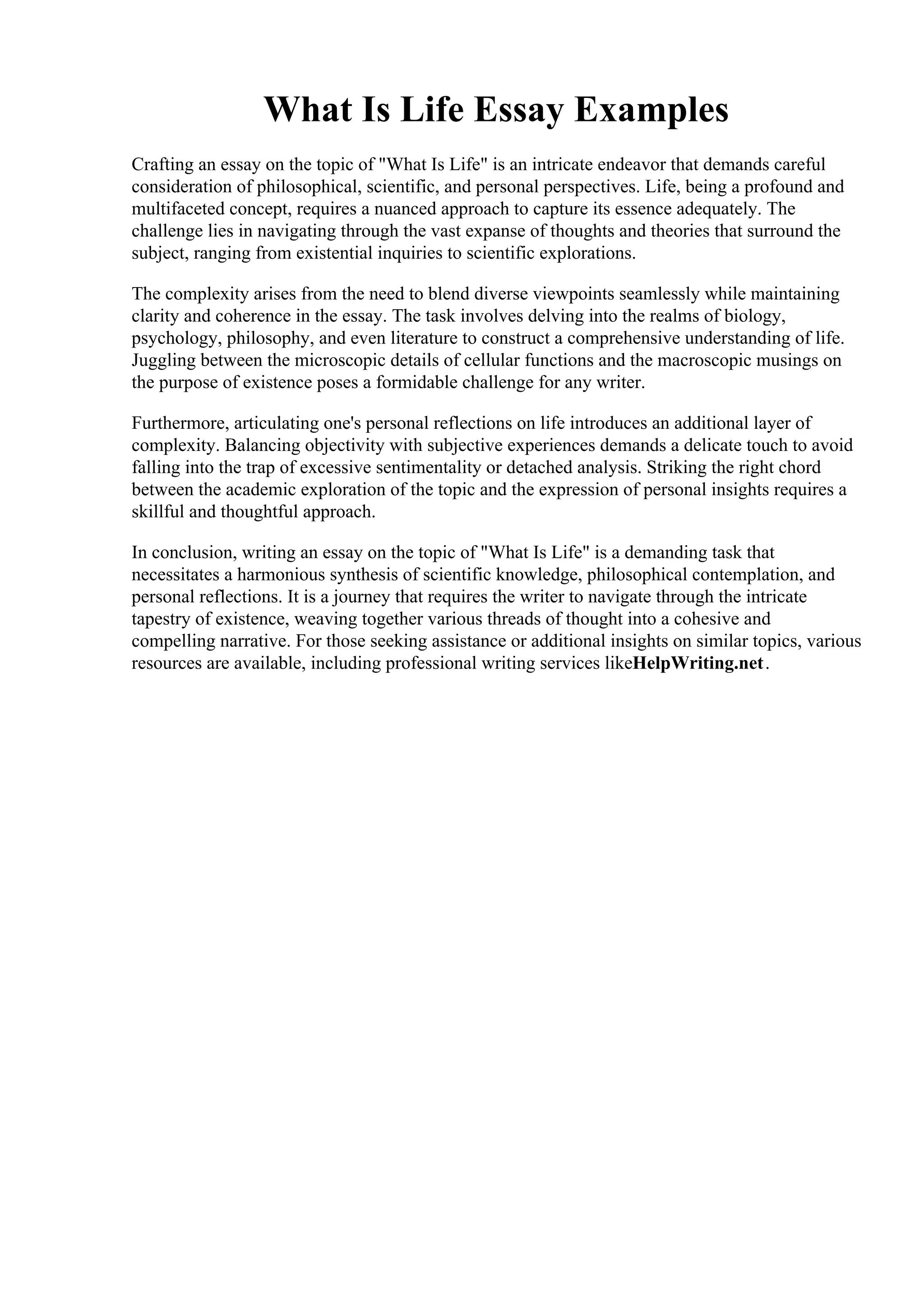What Is Life Essay Examples | PDF