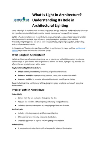 What Is Light in Architecture? Understanding Its Role and Impact | PDF