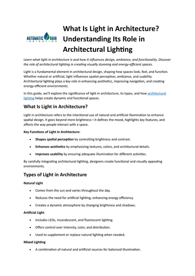 What Is Light in Architecture? Understanding Its Role and Impact | PDF