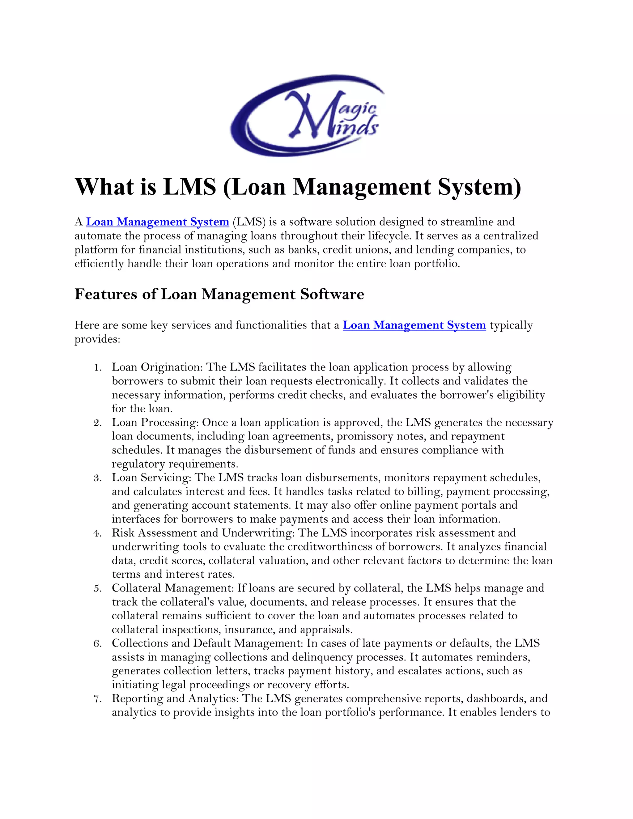 What is LMS (Loan Management System) | PDF