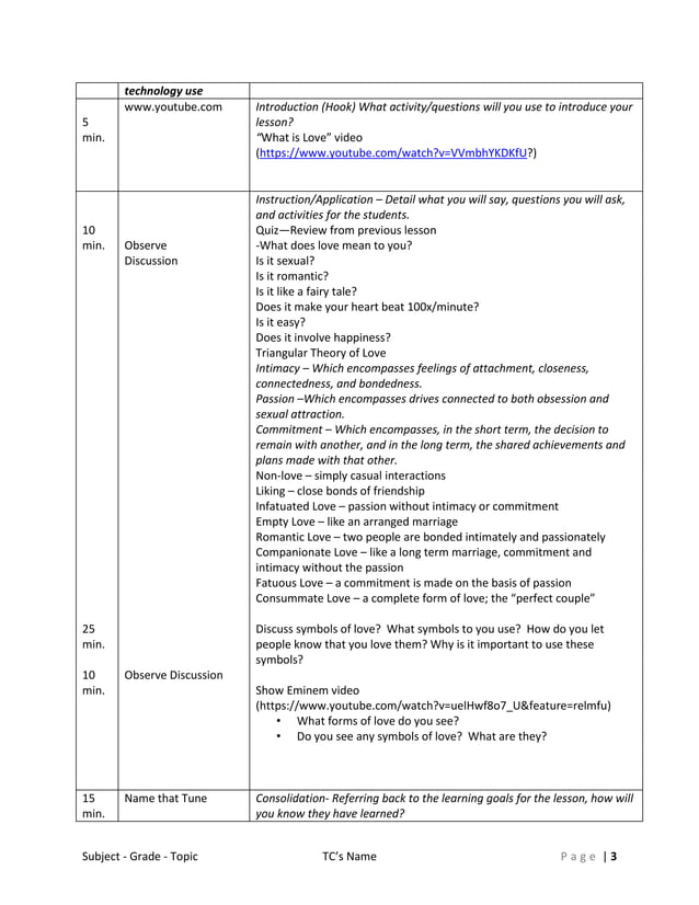 What is love lesson plan | DOCX | Educational Assessment | Education