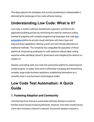 What is Low Code Test Automation and its importnce? | PDF