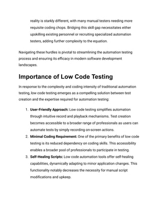 What is Low Code Test Automation and its importnce? | PDF