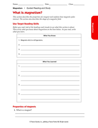 What Is Magnetism 1.1 Reading Guide | PDF