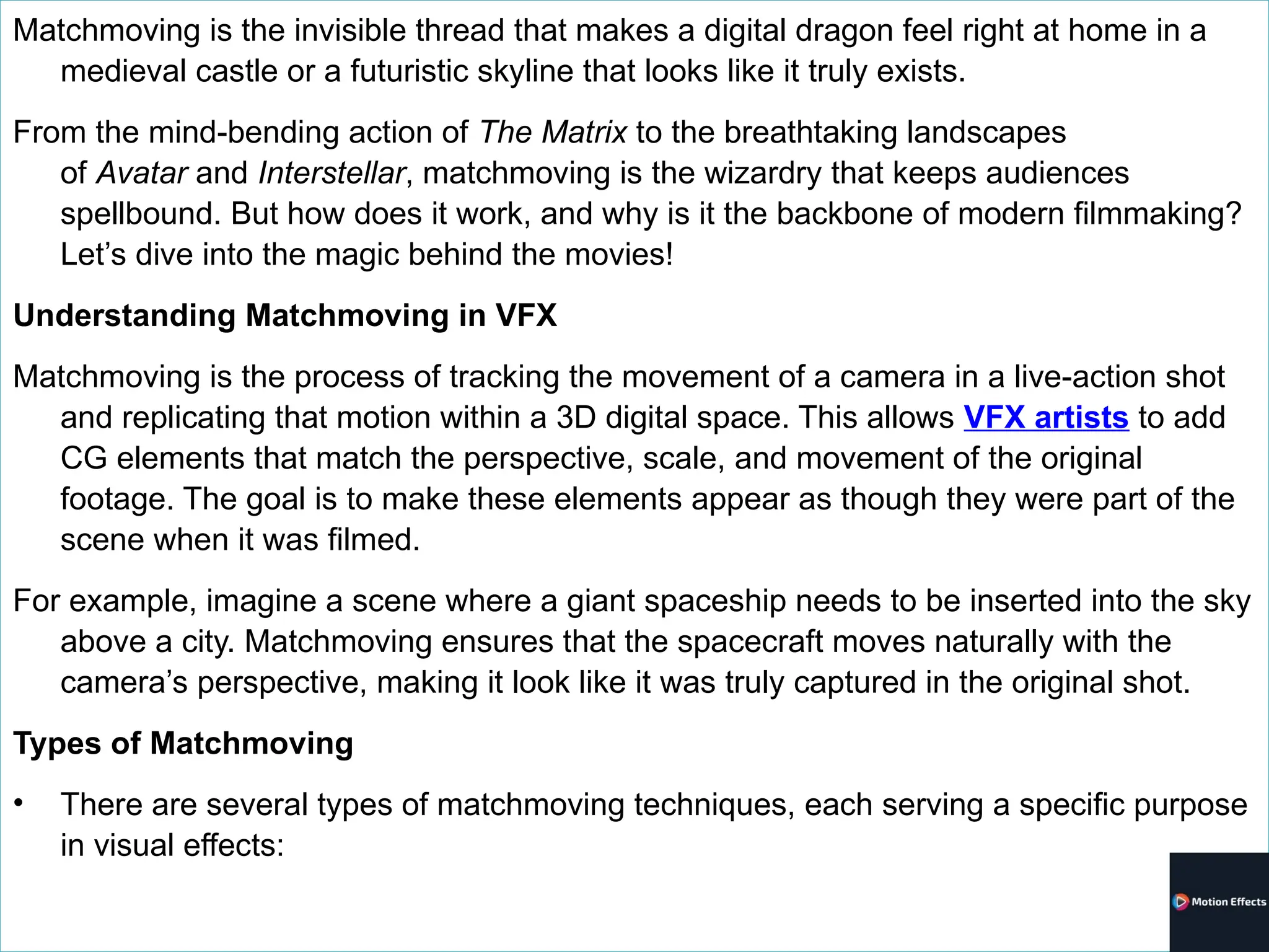 What is Matchmoving in VFX? - Motion Effects | PPTX