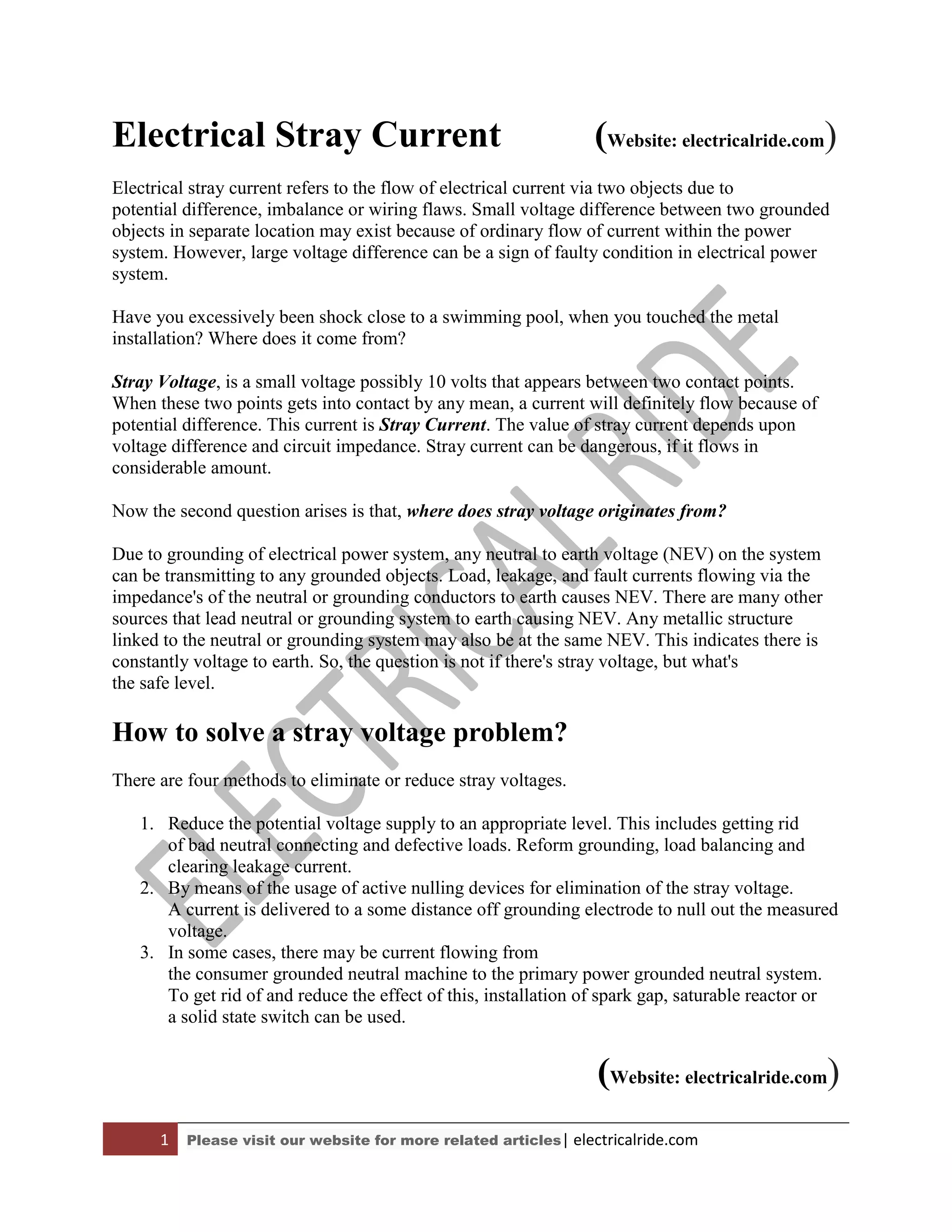 What is meant by electrical stray current? | PDF