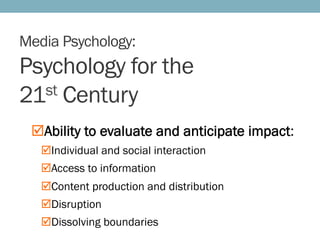 Overview and Definition of Media Psychology | PDF