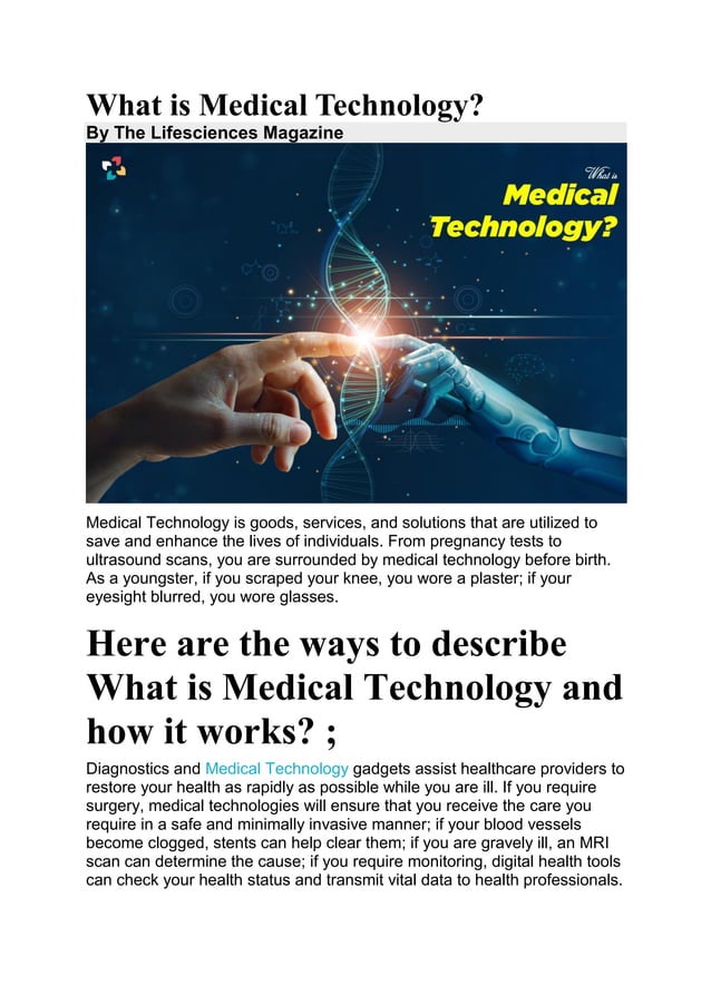 What is Medical Technology? : 3 Best Ways | The Lifesciences Magazine ...