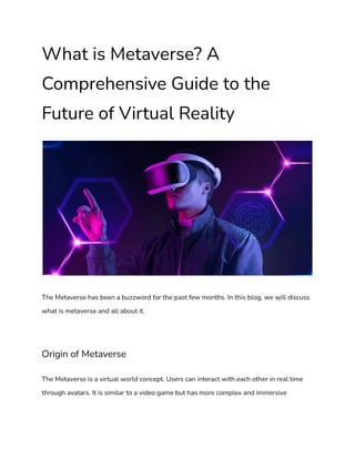 What is Metaverse? A Comprehensive Guide to the Future of Virtual Reality | PDF