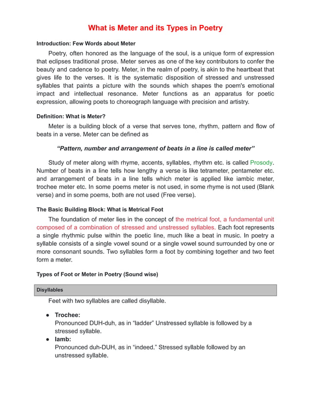 What is Meter in Poetry.pdf | Poetry | Books and Literature