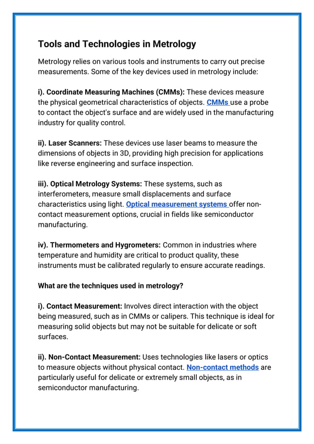 What is Metrology Importance, Types, Tools, and Applications | PDF