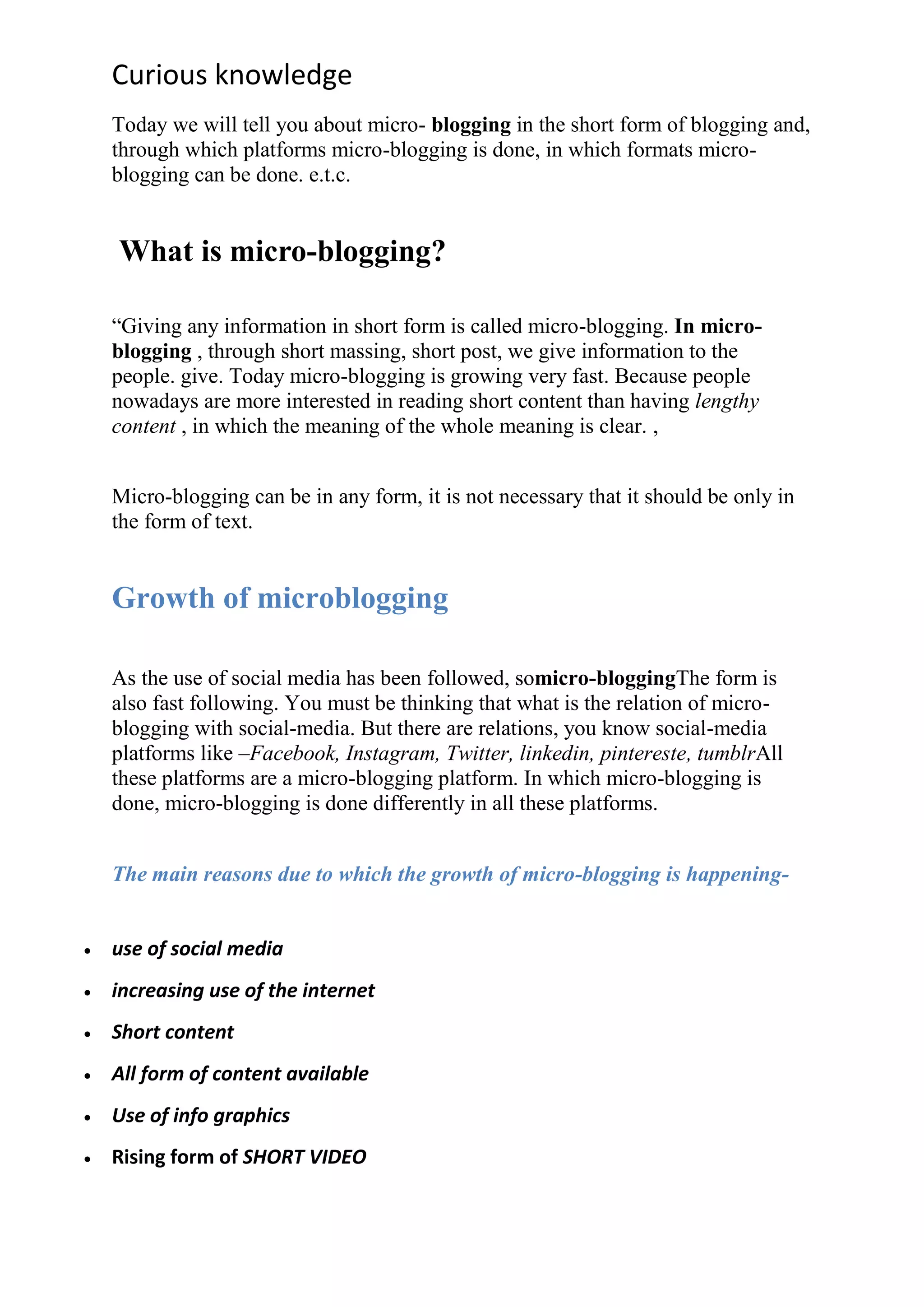 what is micro-blogging blogging | PDF